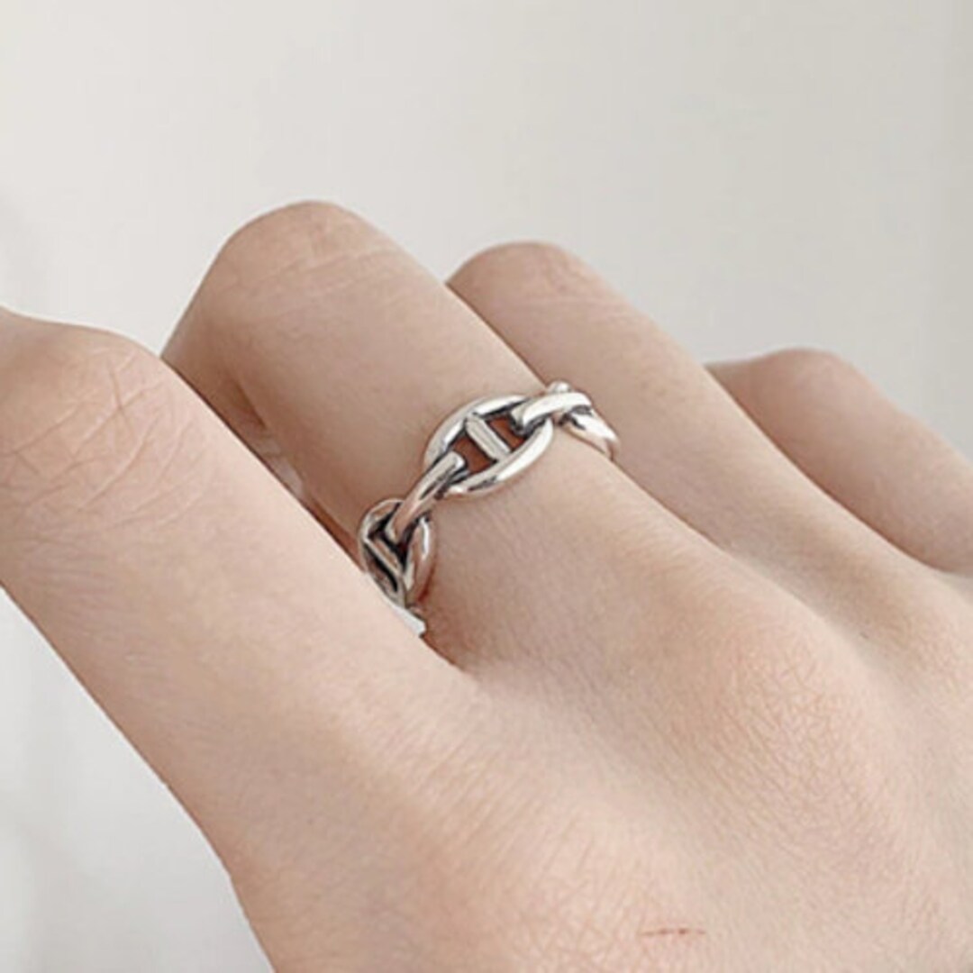 Vintage Chain Ring, Retro Ring, Silver Geometric Ring Thai Silver Ring ...