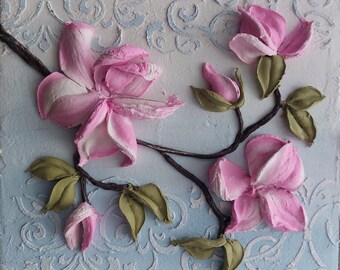 Magnolia Sculpture Painting, Three-dimensional Gypsum Flowers, 3D ...