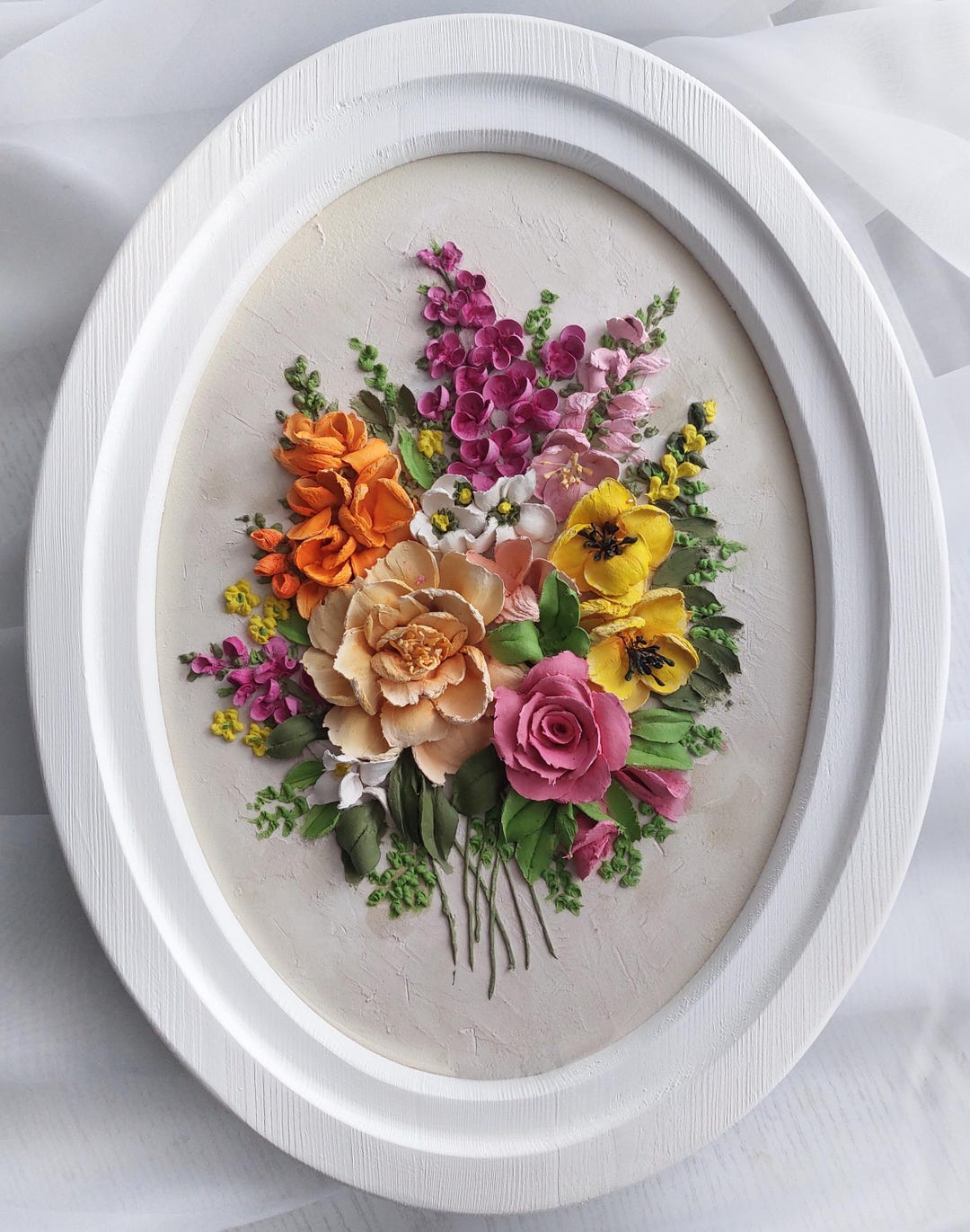 3D Sculptural Wedding Bouquet Painting From Photo – Handmade Plaster Bridal Bouquet Art ...