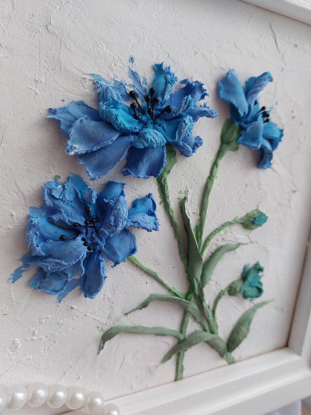 Sculptural,blue Cornflowers Sculpture Painting, Three-dimensional ...