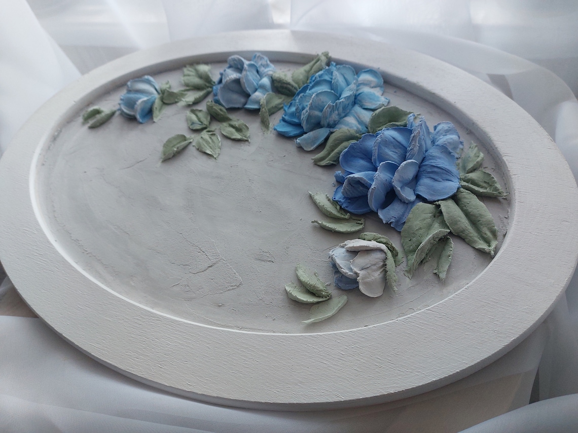 Blue Roses, Sculpture Painting, Three-dimensional Gypsum Flowers, 3D ...