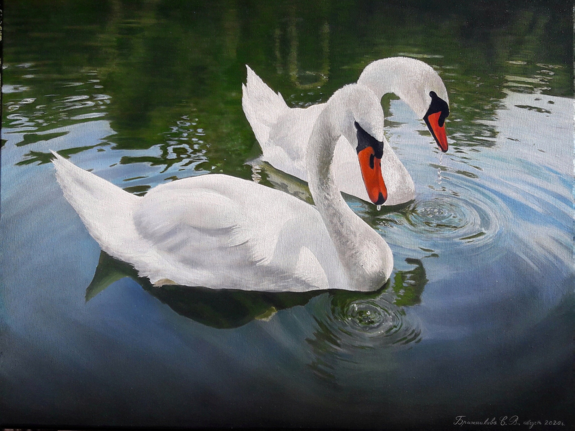 Painting Swans With Acrylic, Hyperrealistic Art, Painting on Canvas ...