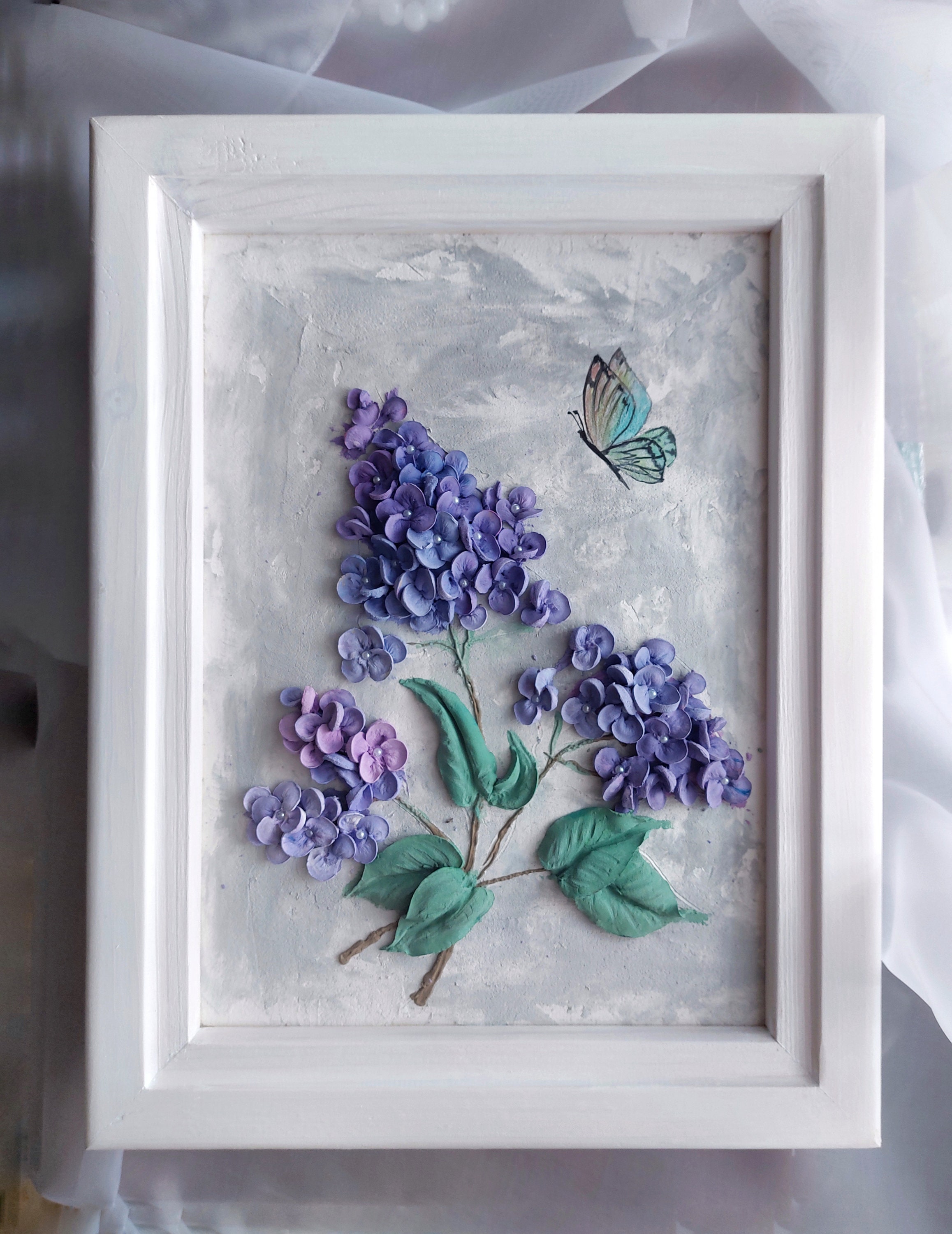 Lilac Sculpture Painting, Three-dimensional Gypsum Flowers, 3D Flower ...