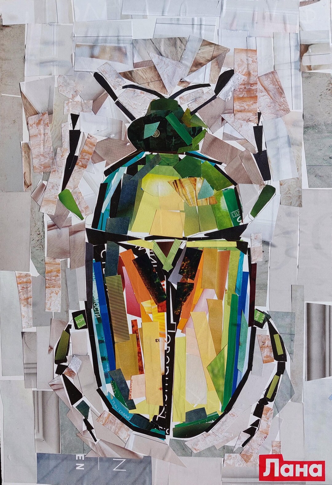 Collage Art Beetle, Wall Decor, Newspaper Art, Insect Art, Magazine Art ...