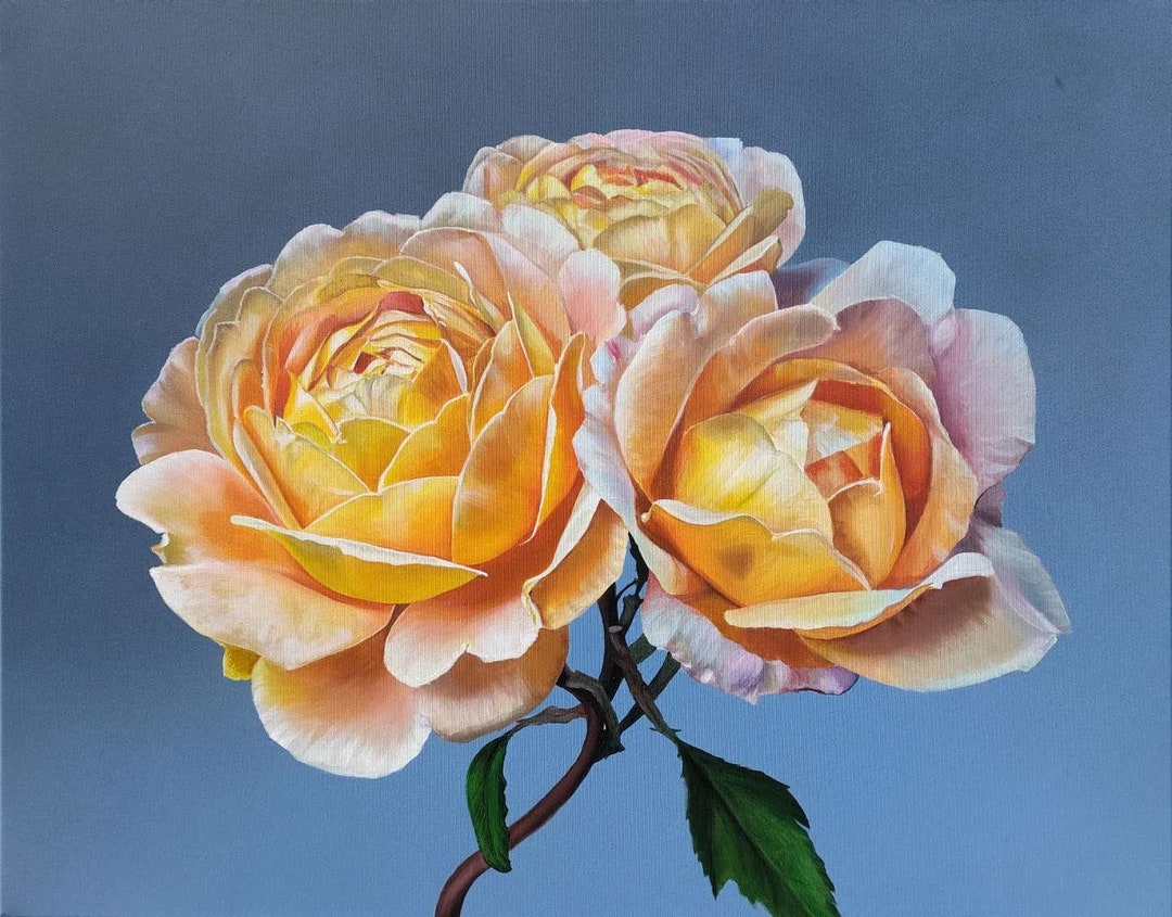 Yellow Realistic Roses, Yellow Flowers on Canvas, Flower Art ...