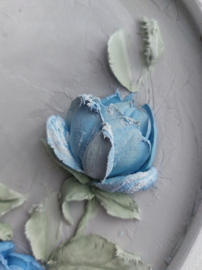 Blue Roses, Sculpture Painting, Three-dimensional Gypsum Flowers, 3D ...