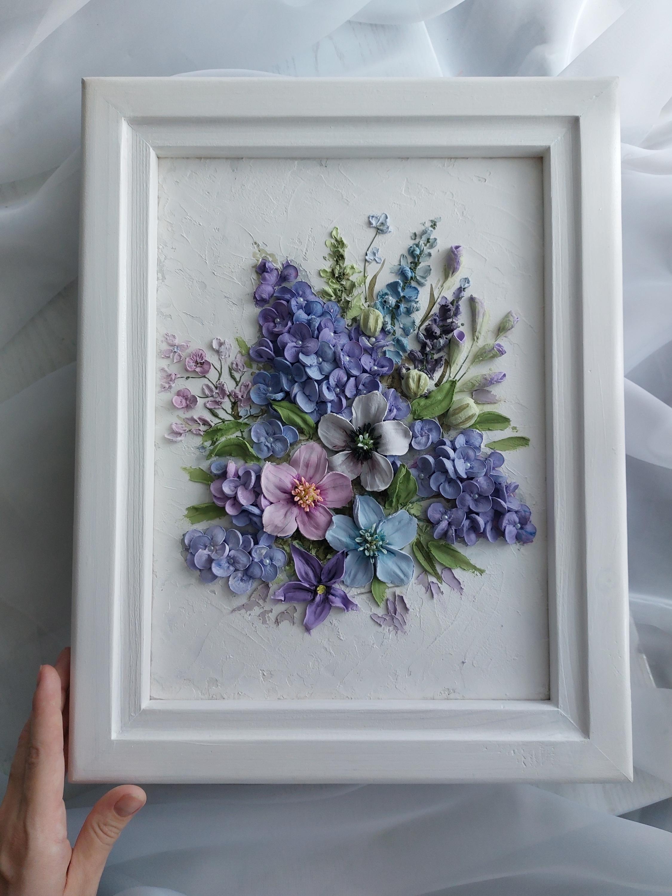 Lilac Bouquet Sculpture Painting, 3D Textured Floral Wall Art, Purple ...