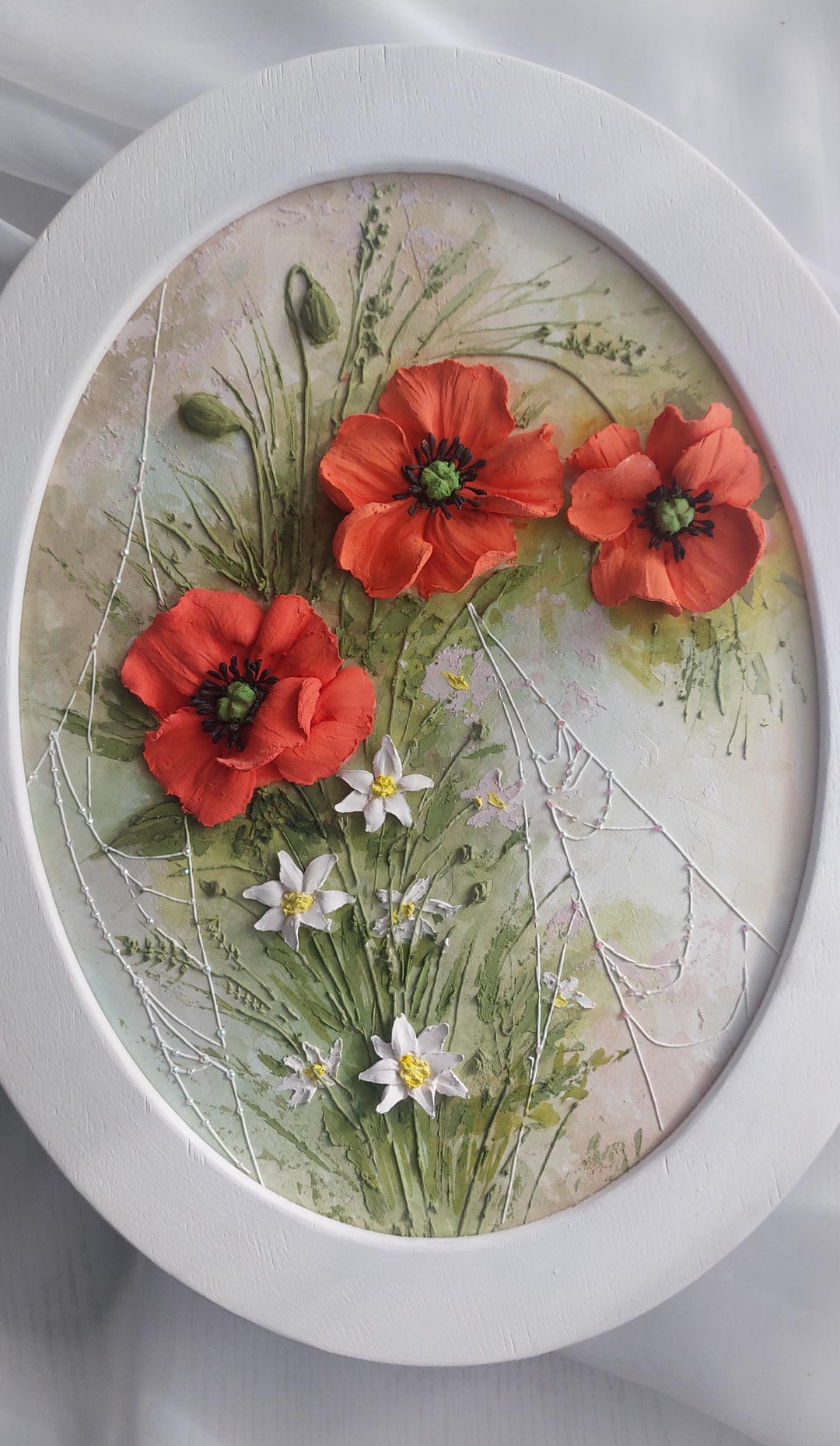 Poppy Sculpture Painting, Three-dimensional Gypsum Flowers, 3D Flower ...