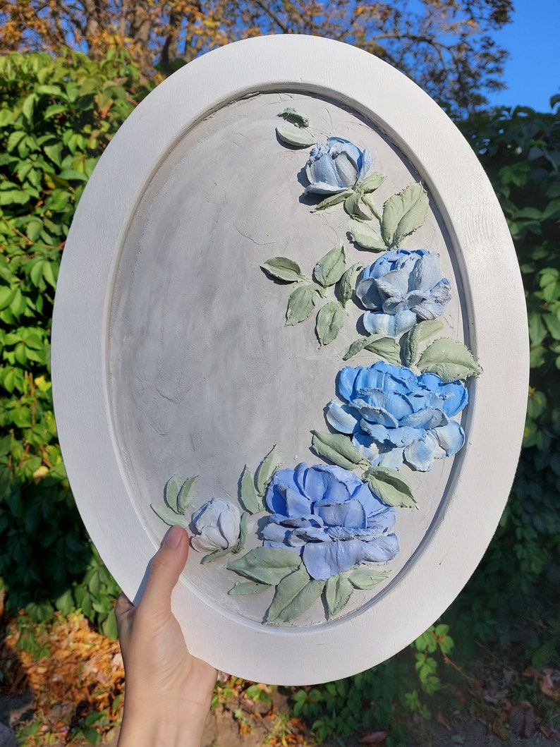 Blue Roses, Sculpture Painting, Three-dimensional Gypsum Flowers, 3D ...