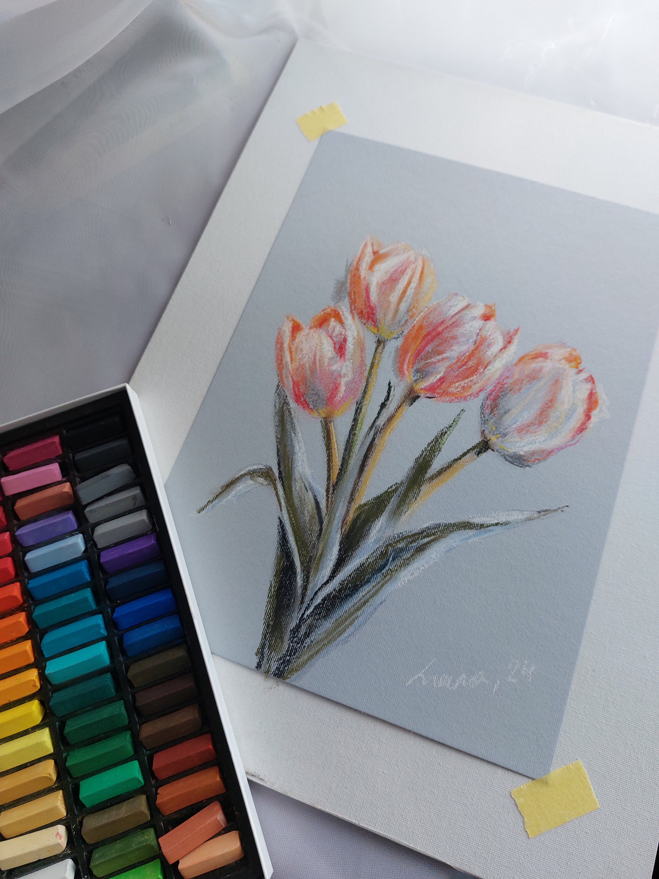Tulips Pastel Drawing, Dry Pastel Art, Dry Pastel Art, Graphic Flowers ...