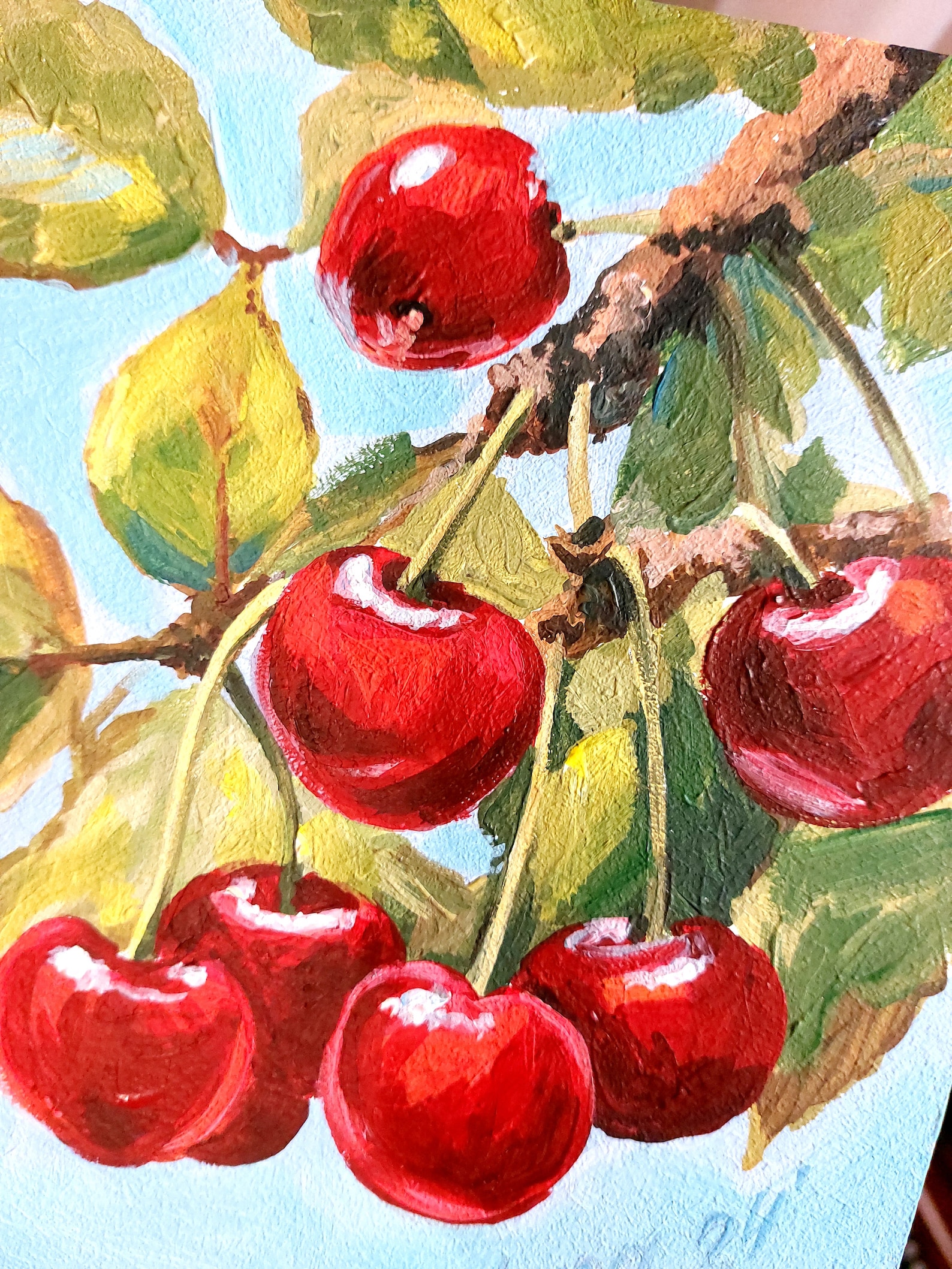 Acrylic Painting, Still Life, Cherries, Plate, Fruits, Art, Canvas ...