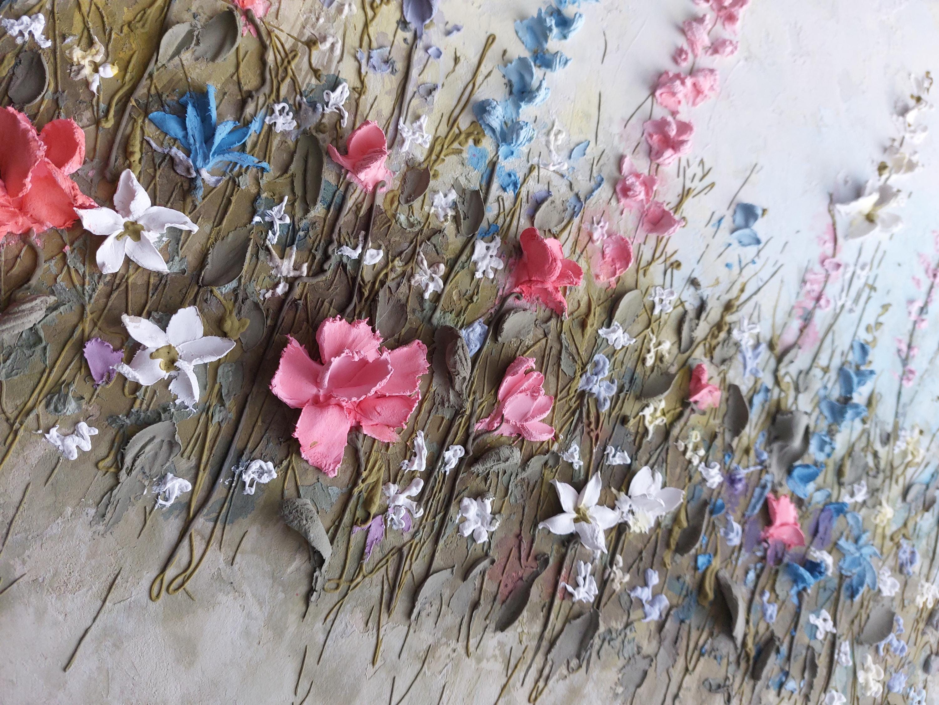 Textured Wildflower Meadow Painting, Sculptural Floral Wall Art ...