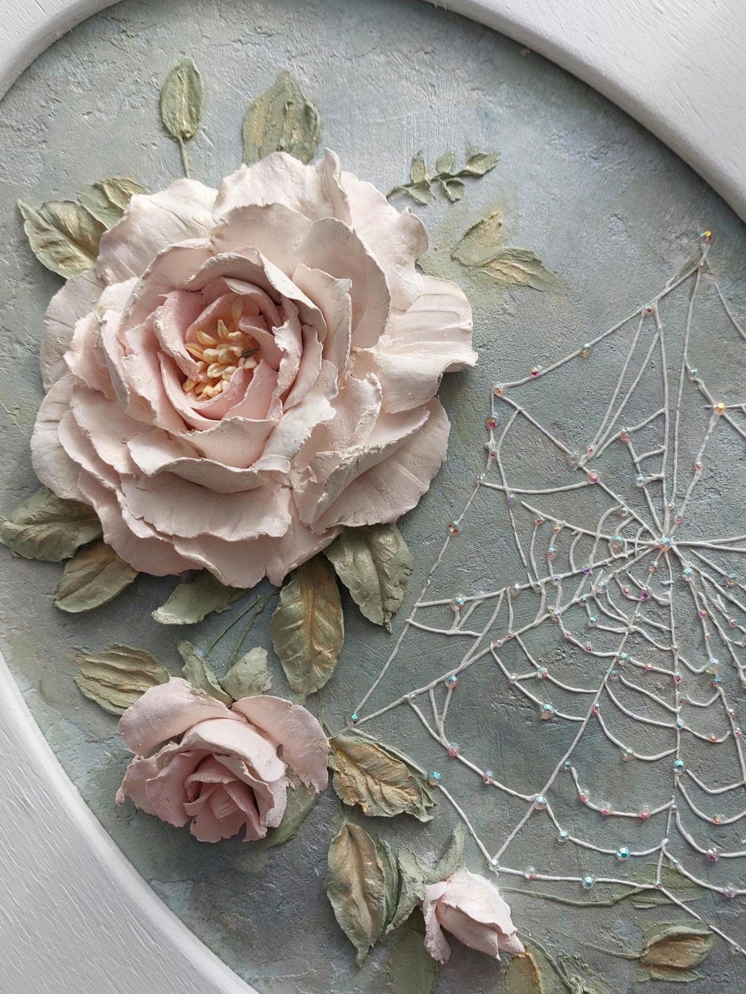 Sculptural Painting Roses, Pink Flowers With Gypsum, Sculptural ...