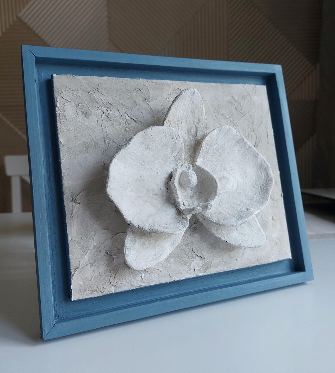 3D Orchid Wall Art, White Flower Relief Sculpture in Wooden Frame ...