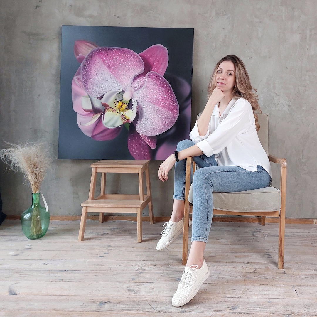 Orchid Painting on Canvas, Flowers Realism Painting, Hyperrealistic ...