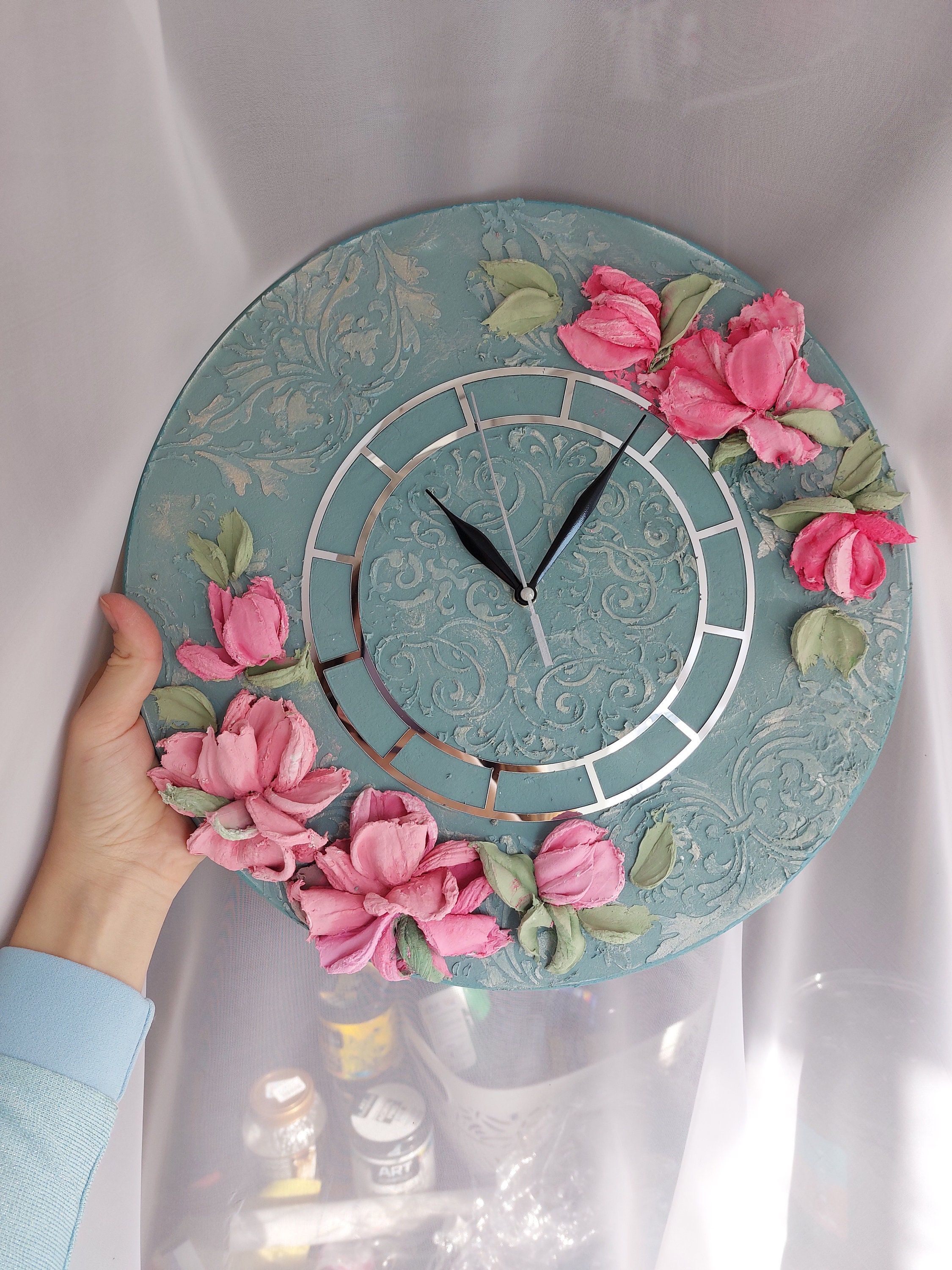 Clocks Using Sculptural Painting Technique, Floral Clocks, Wall Vintage ...