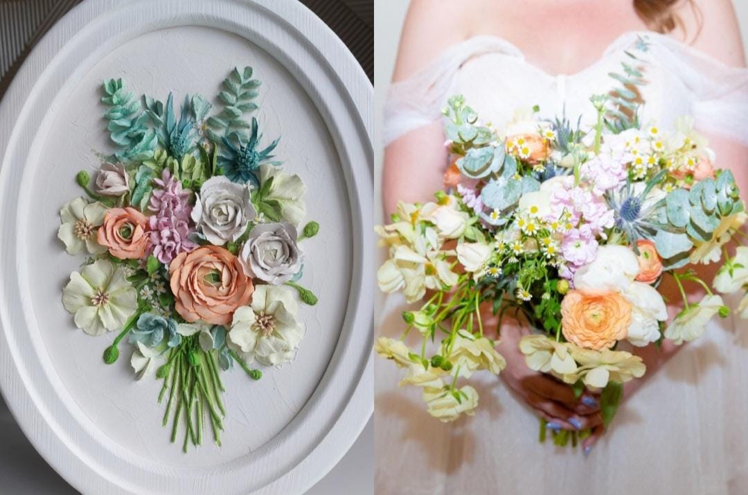3D Sculptural Wedding Bouquet Painting From Photo – Handmade Plaster ...