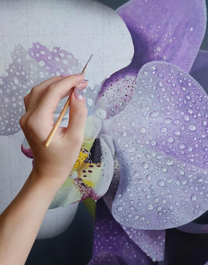 Orchid Painting on Canvas, Flowers Realism Painting, Hyperrealistic ...