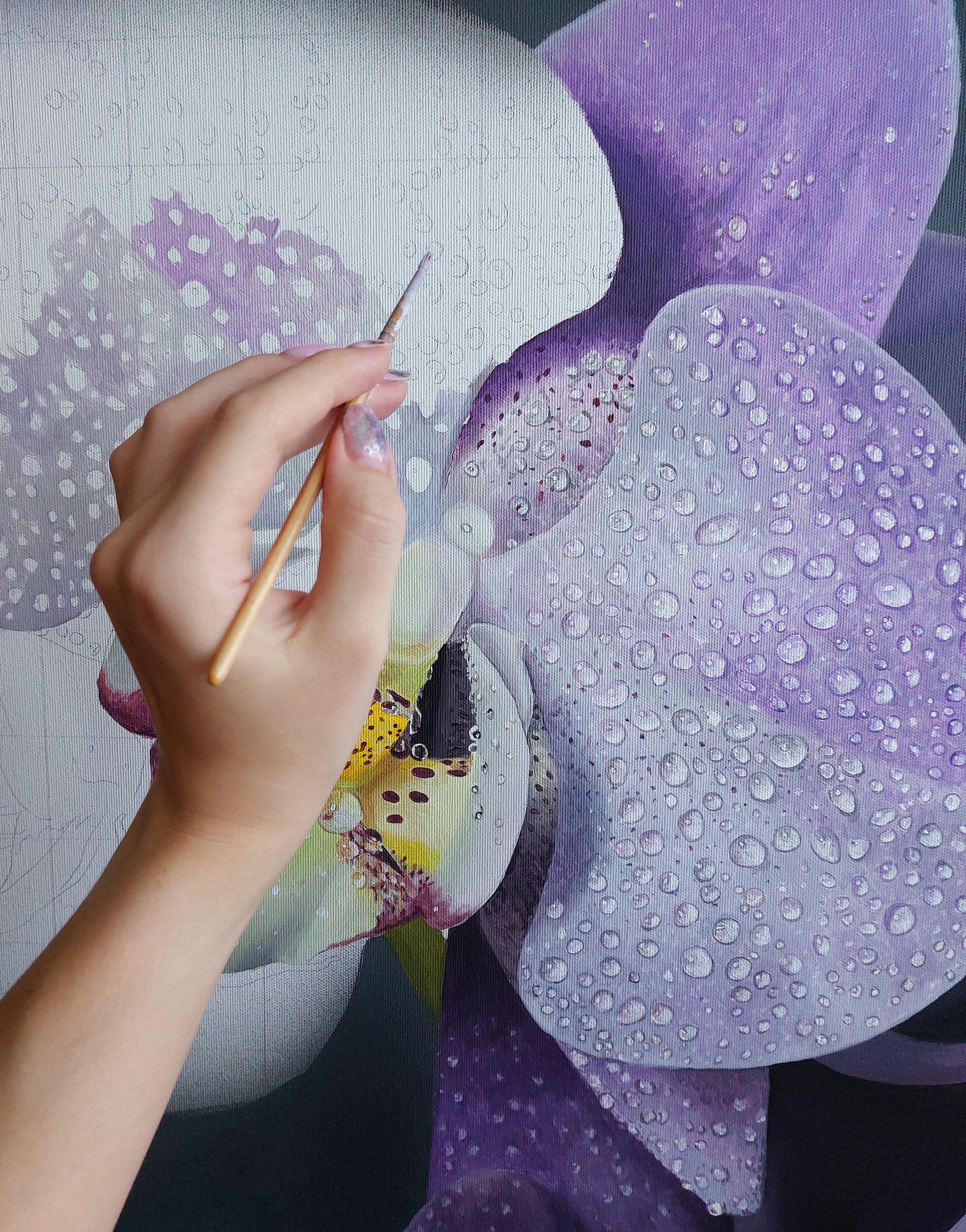 Orchid Painting on Canvas, Flowers Realism Painting, Hyperrealistic ...