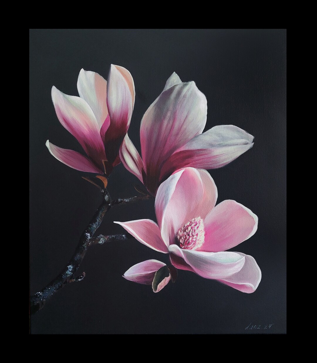 Blooming Magnolia Realistic Painting, Acrylic Painting, Realistic ...