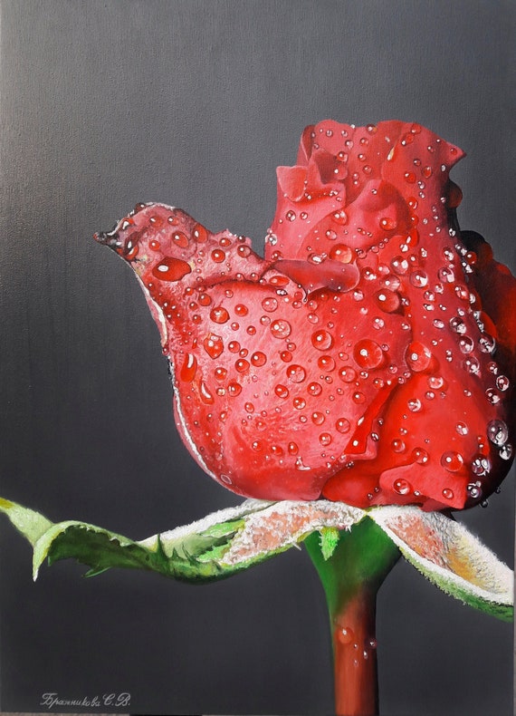 Red Roses Acrylic Portrait Rose Painting, Wall Art, Realistic Roses,