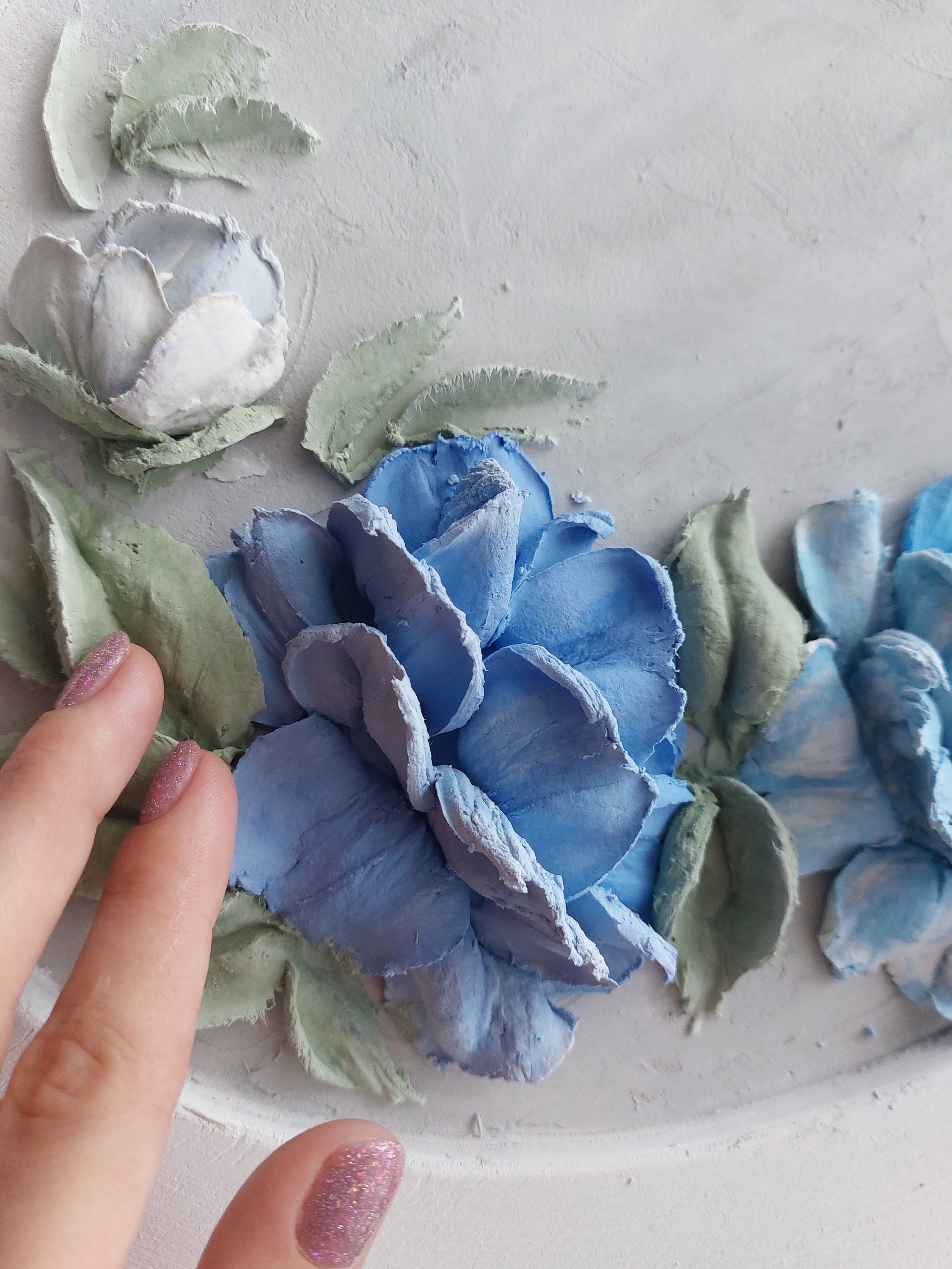 Blue Roses, Sculpture Painting, Three-dimensional Gypsum Flowers, 3D ...