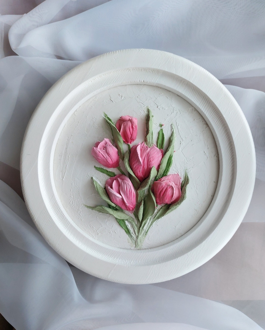 Plaster Panel, Sculptural Painting Tulip, Sculptural Art, Voluminous ...