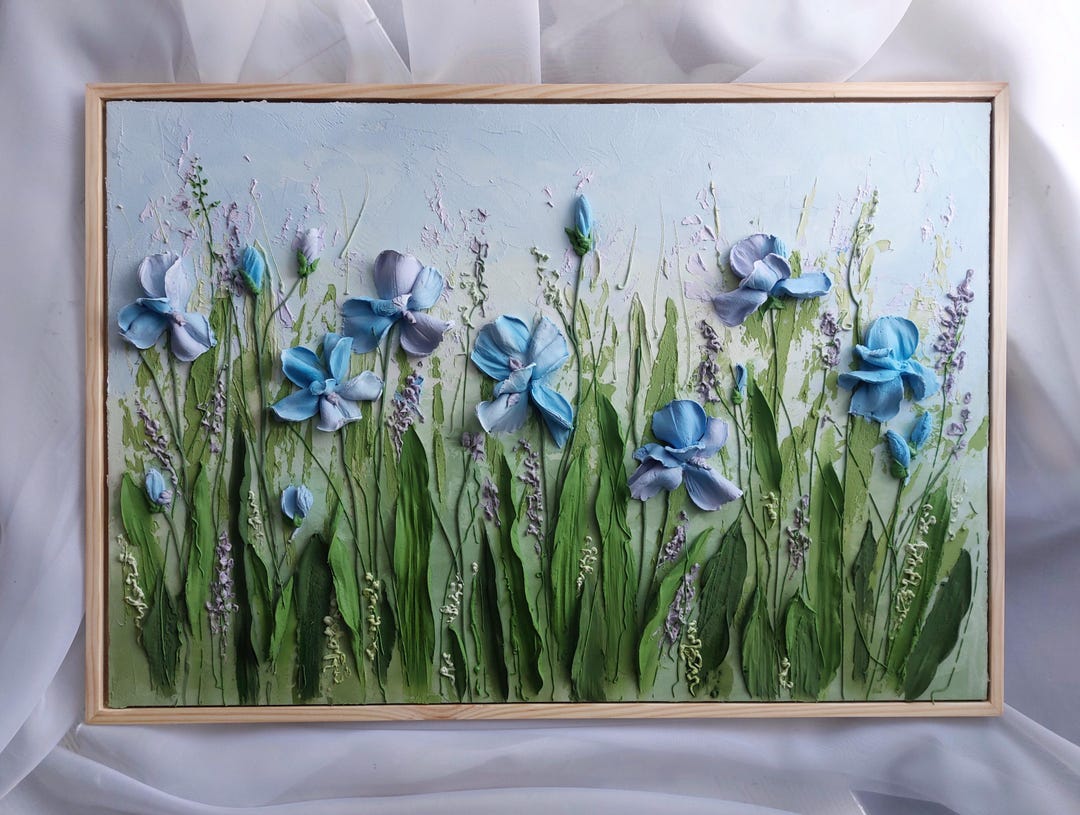 3D Iris Wall Art, Sculptural Flower Painting, Textured Floral Artwork ...