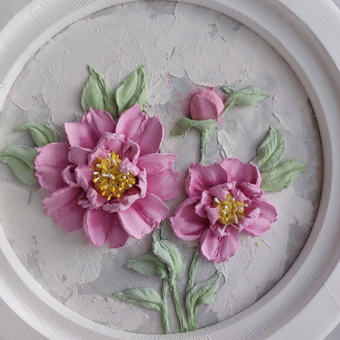 Sculpture Painting Peonies, Three-dimensional Gypsum Flowers, 3D Flower ...