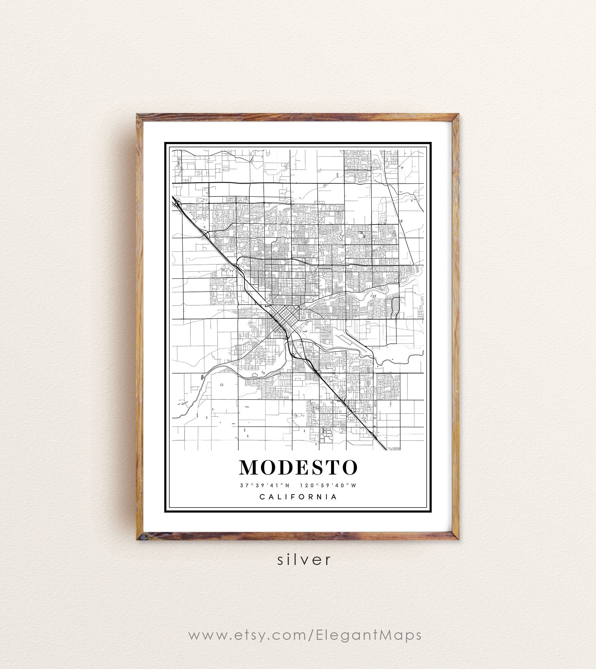 Modesto California Map Modesto CA Map Modesto City Map | Etsy
