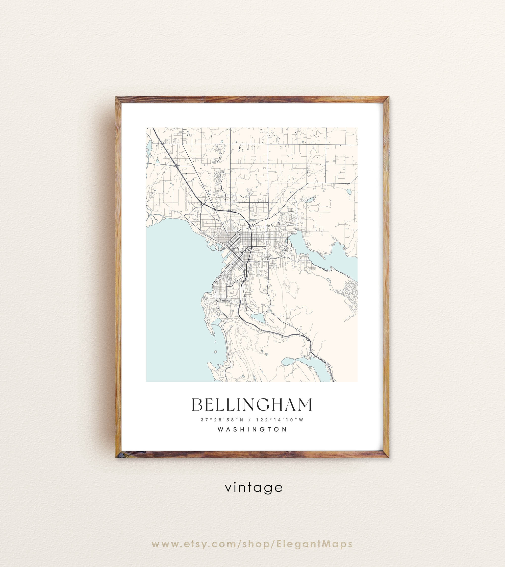 Bellingham Washington map Bellingham WA map Bellingham city | Etsy