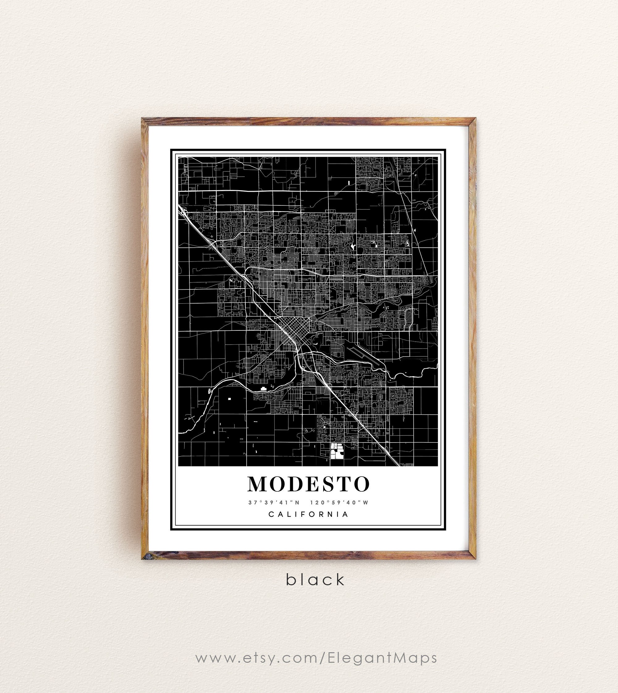 Modesto California Map Modesto CA Map Modesto City Map | Etsy
