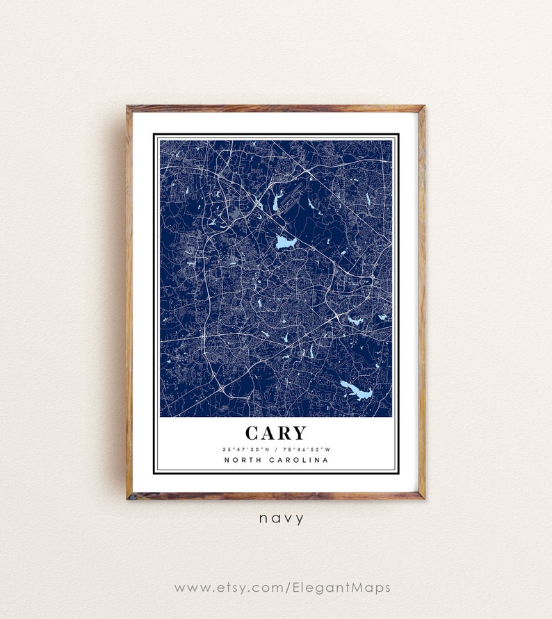 Cary North Carolina Map Cary NC Map Cary City Map Cary - Etsy