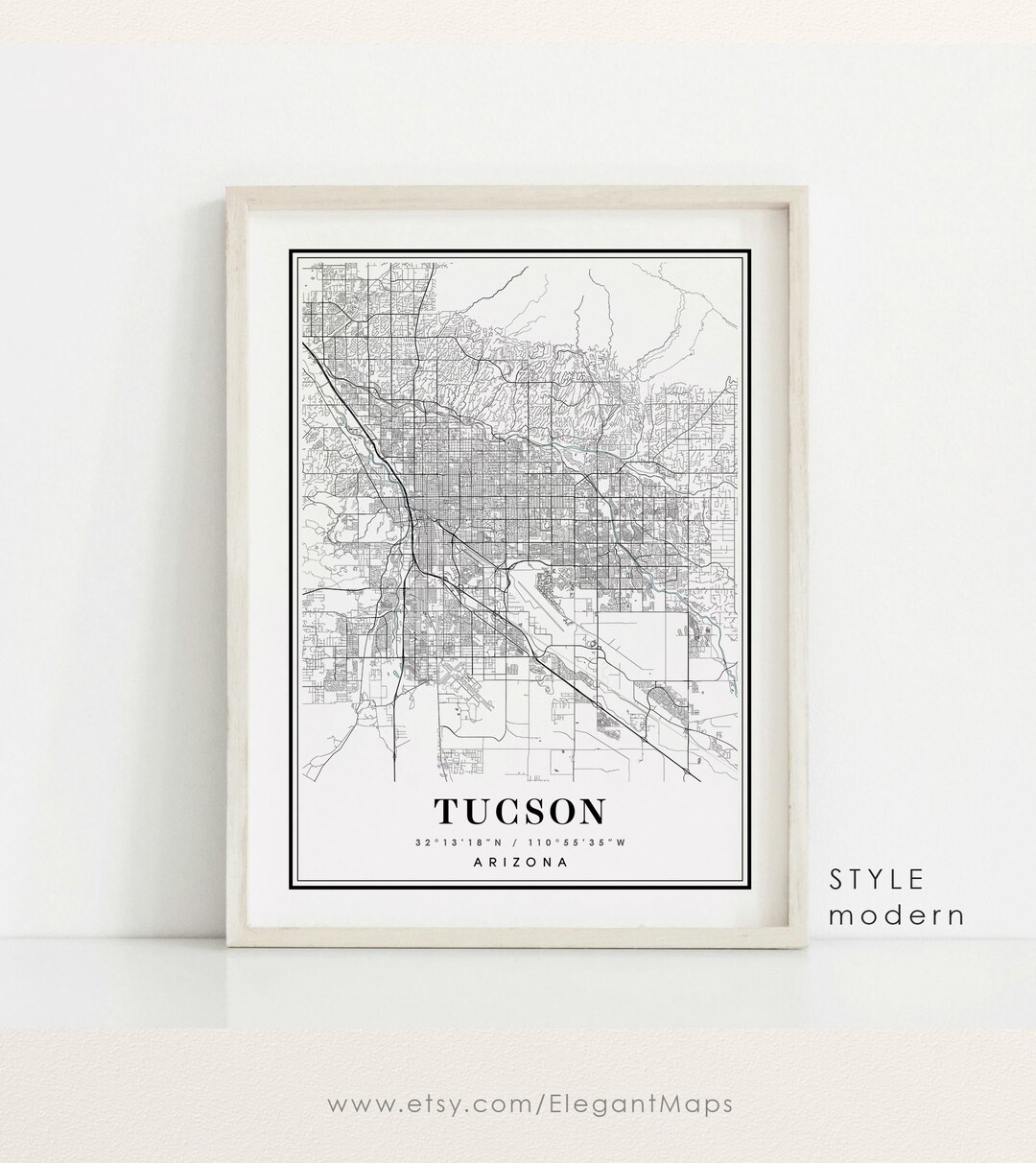 Tucson Arizona Map, Tucson AZ Map, Tucson City Map, Tucson Print ...
