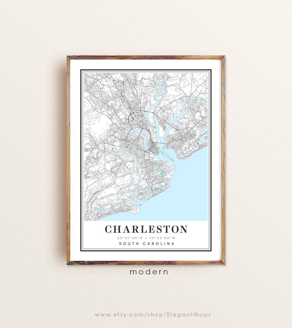 Charleston South Carolina map Charleston SC map Charleston | Etsy