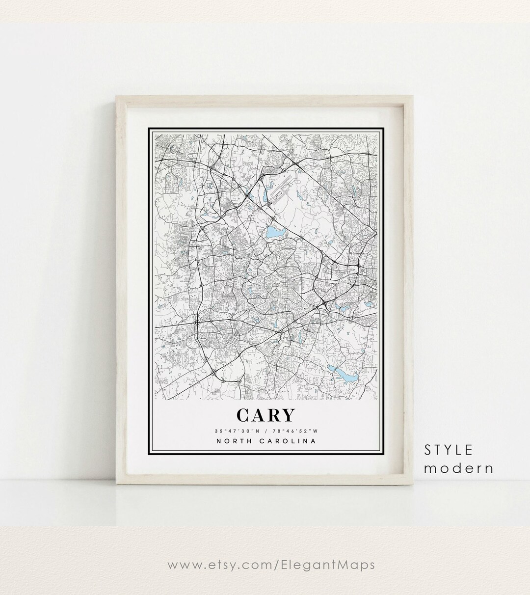 Cary North Carolina Map Cary NC Map Cary City Map Cary - Etsy