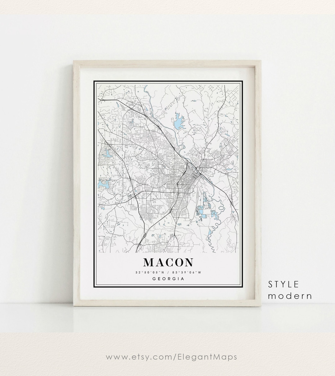 Macon Georgia Map, Macon GA Map, Macon City Map, Macon Print, Macon ...
