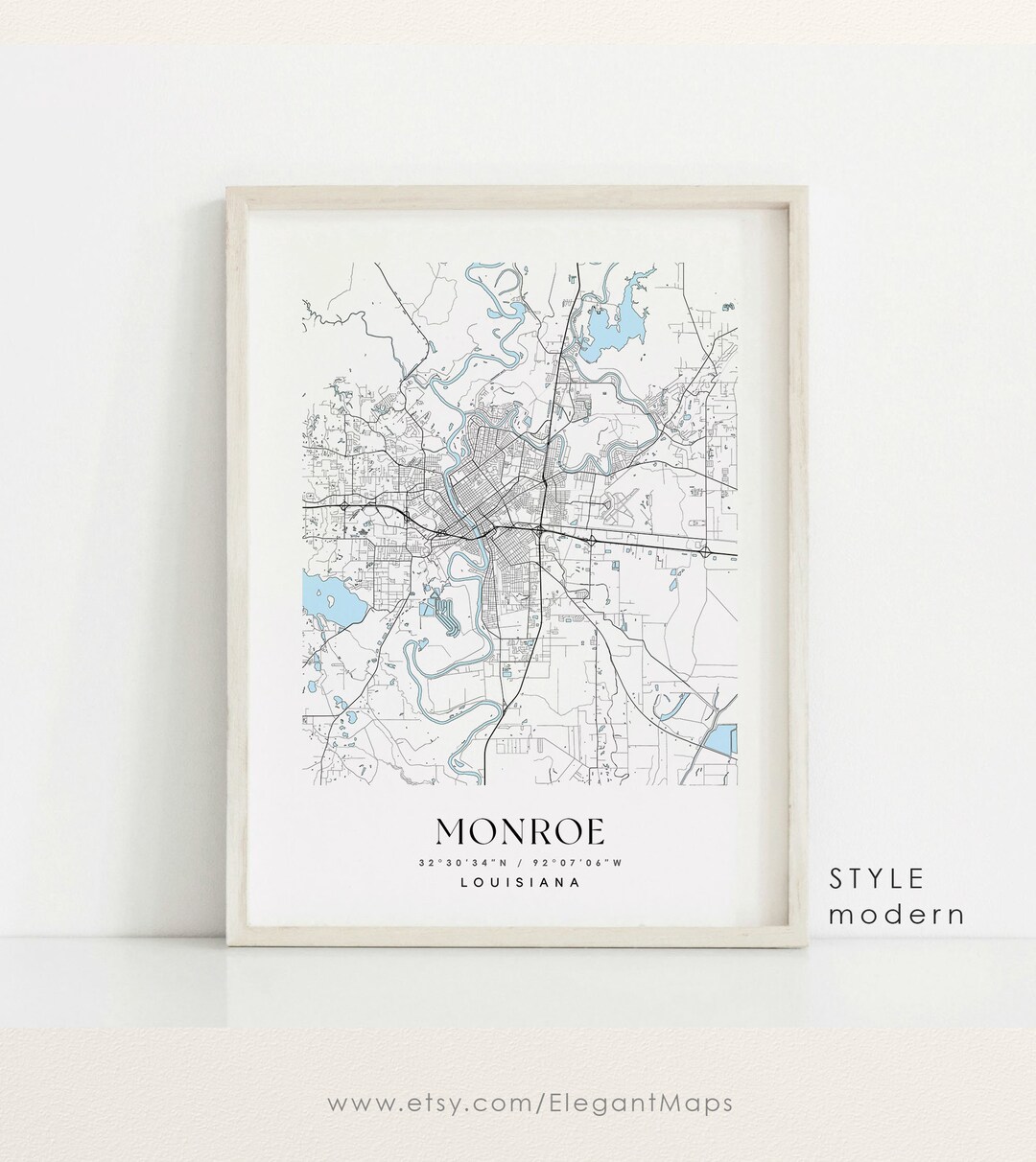 Monroe Louisiana Map Print: Custom City Wall Art - Etsy
