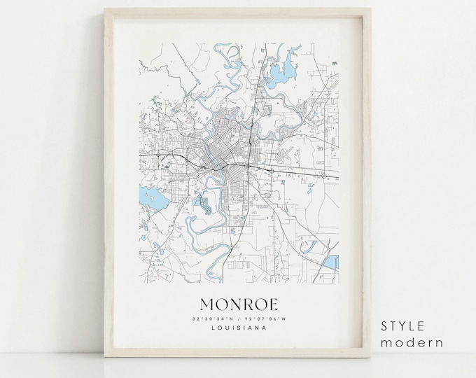Monroe Vintage Map Print | Monroe Map | Louisiana Map Art | Monroe City ...