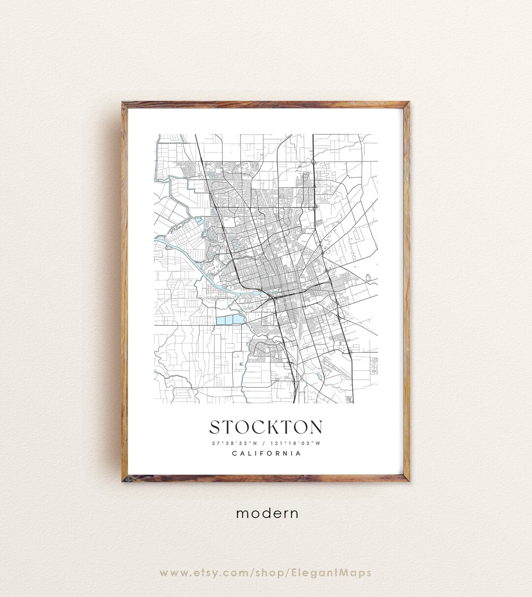 Mapa de Stockton California, mapa de Stockton CA, impresión de la ...