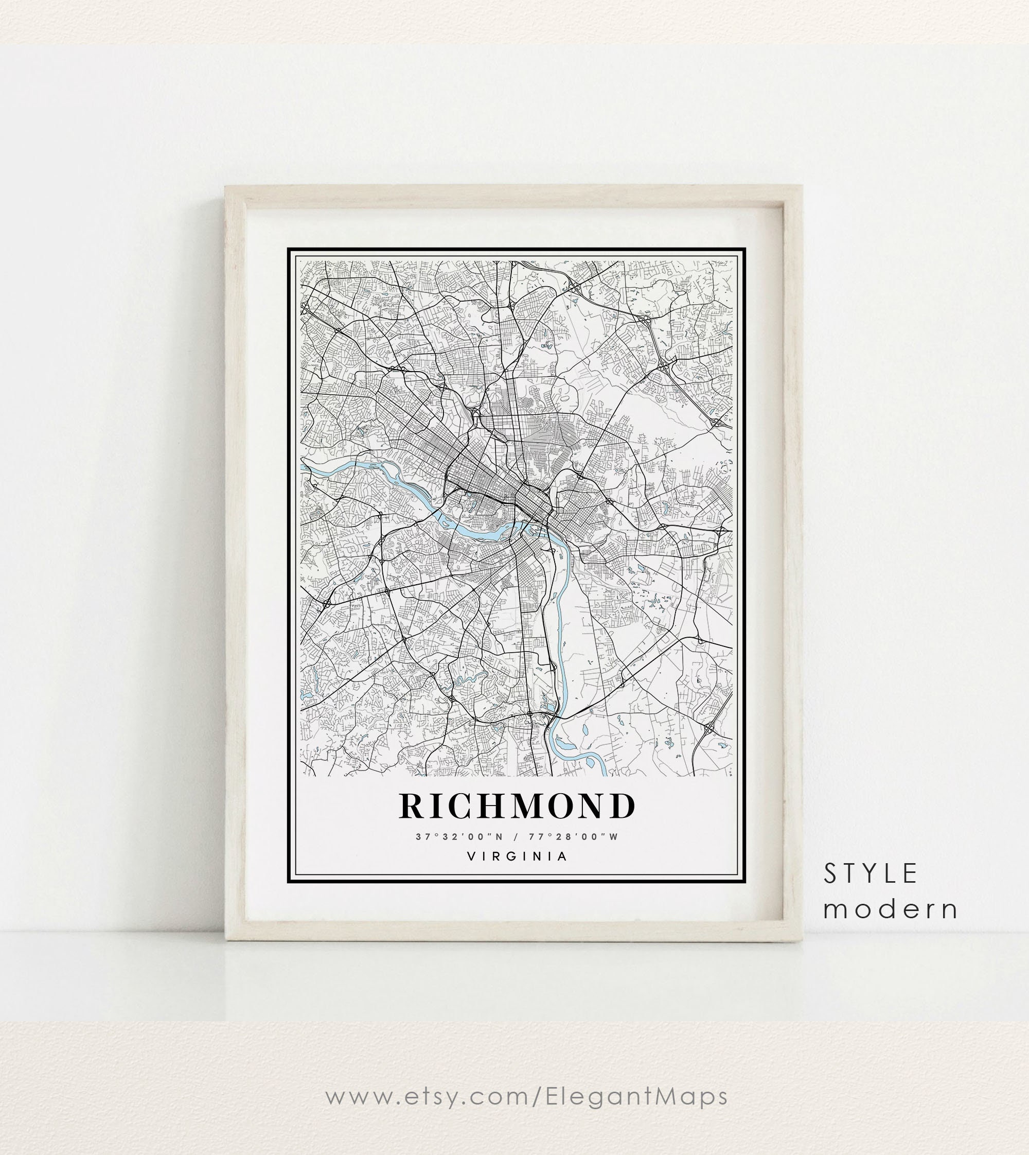 Richmond Virginia Map Richmond VA Map Richmond City Map - Etsy
