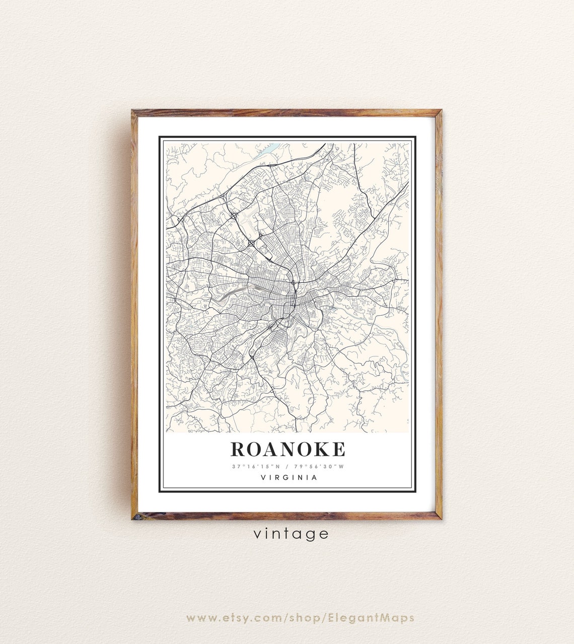 Roanoke Virginia map Roanoke VA map Roanoke city map | Etsy