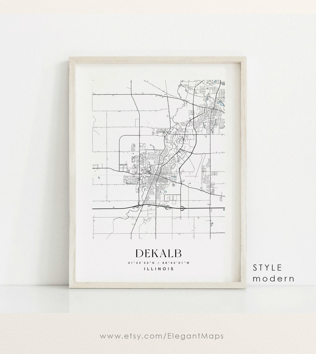 Dekalb Illinois Map, Dekalb IL Map, Dekalb City Print, Dekalb Poster ...