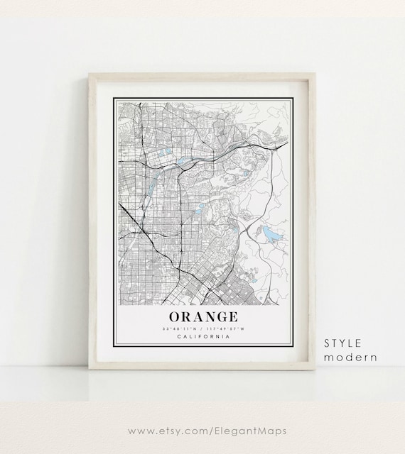 Orange California Map Orange CA Map Orange City Map Orange - Etsy