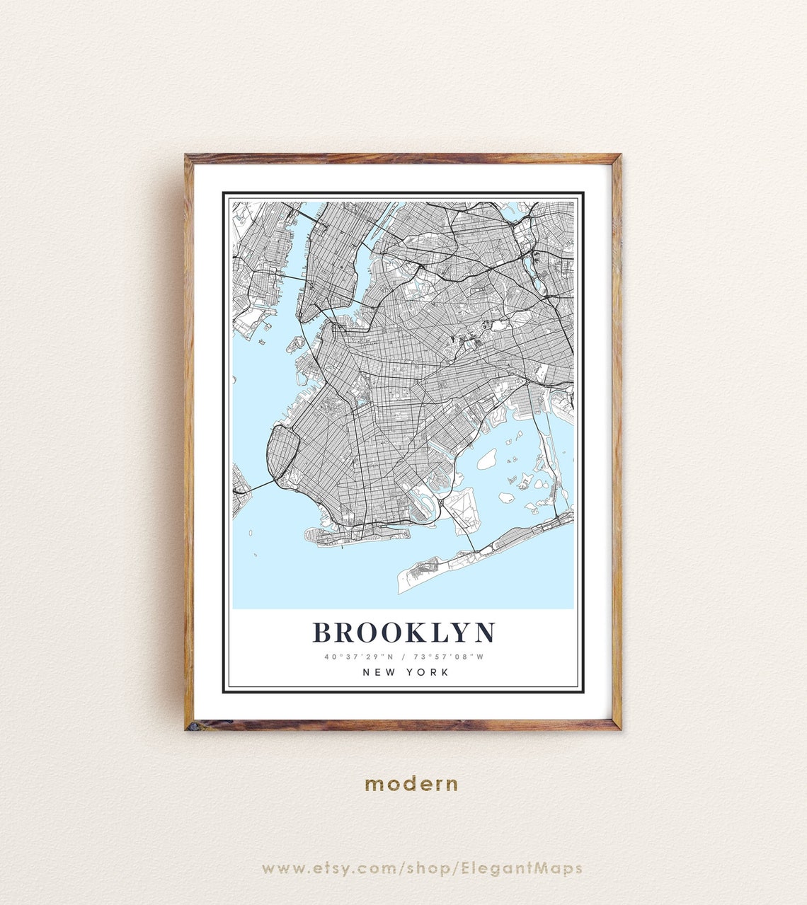Brooklyn New York Map Brooklyn NY Map Brooklyn City Map | Etsy