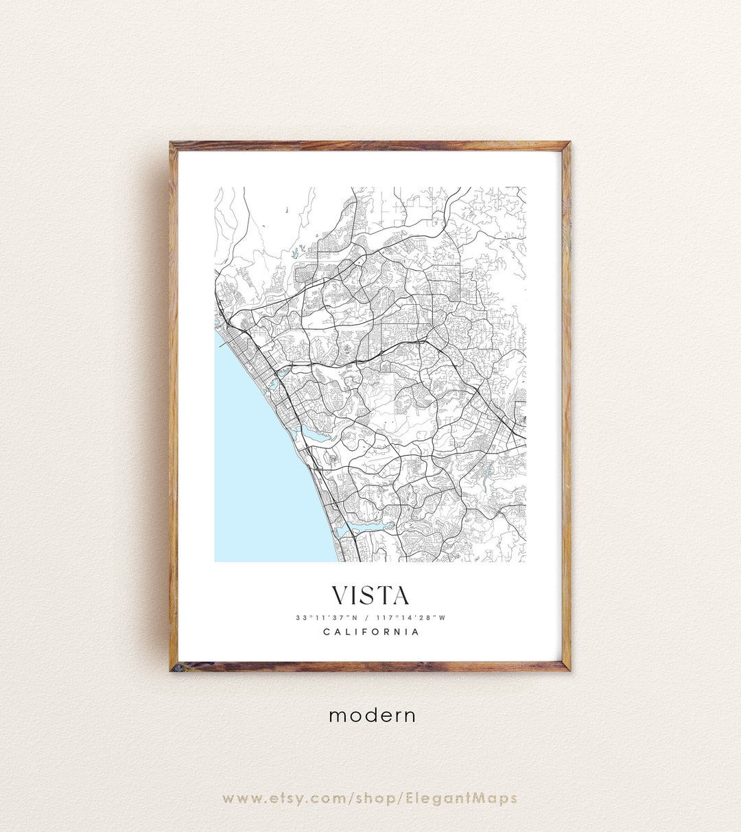 Vista California Map, Vista CA Map, Vista City Print, Vista Poster ...