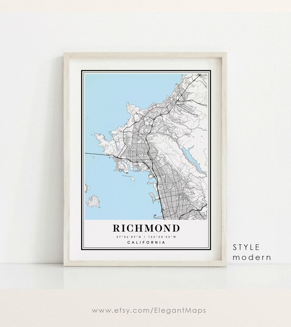 Richmond California Map Richmond CA Map Richmond City Map | Etsy
