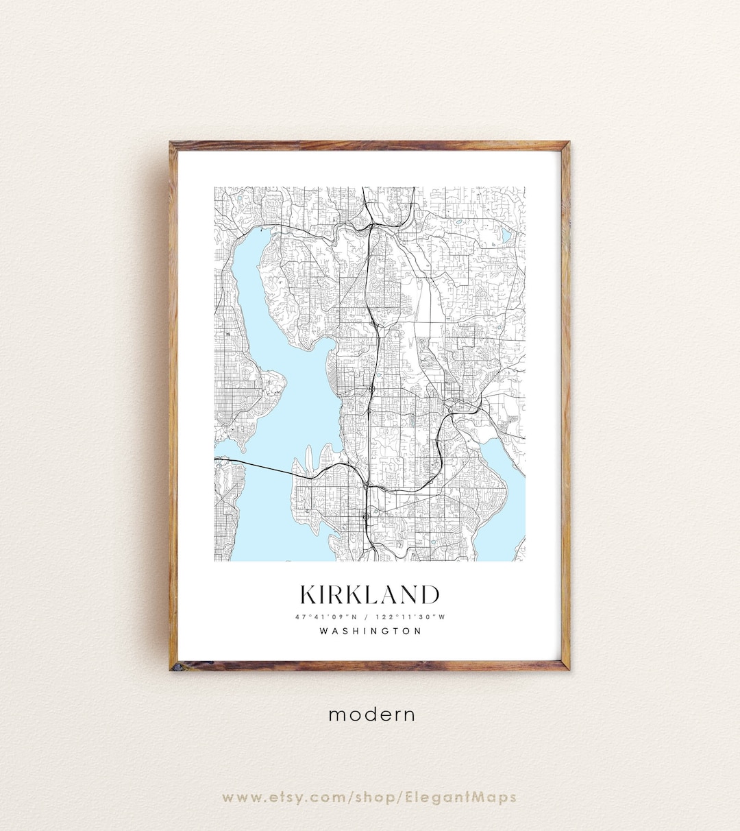 Kirkland Washington Map, Kirkland WA Map, Kirkland City Print, Kirkland ...