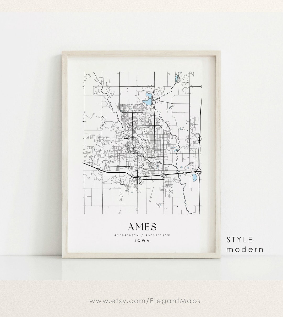 Ames Iowa Map, Ames IA Map, Ames City Print, Ames Poster, Ames Art ...