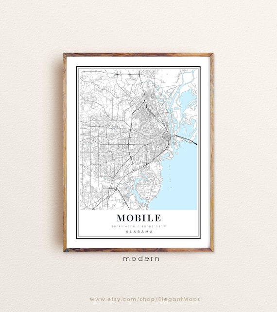 Mobile Alabama Map Mobile AL Map Mobile City Map Mobile | Etsy